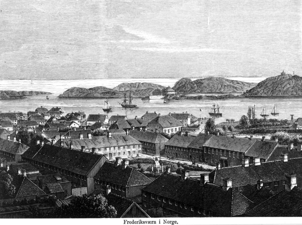 Fredriksvern og Stavern sentrum før bybrannen i 1883. - Norsk ...