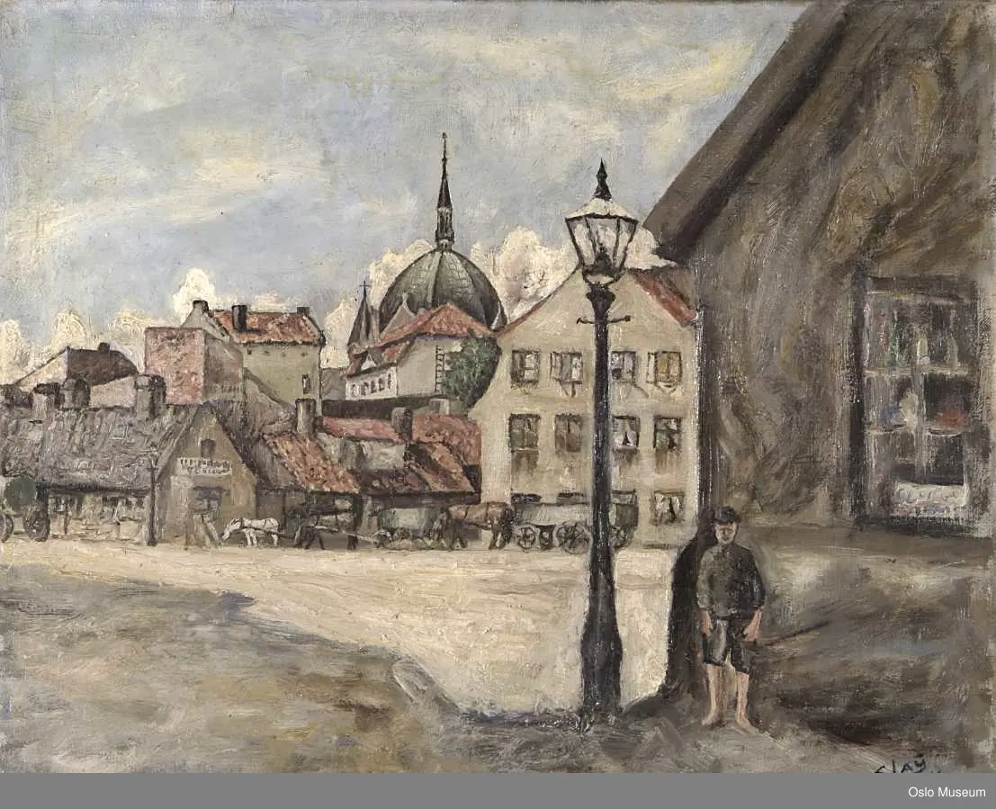 Hammersborg torg [oljemaleri] - Oslo Museum / DigitaltMuseum